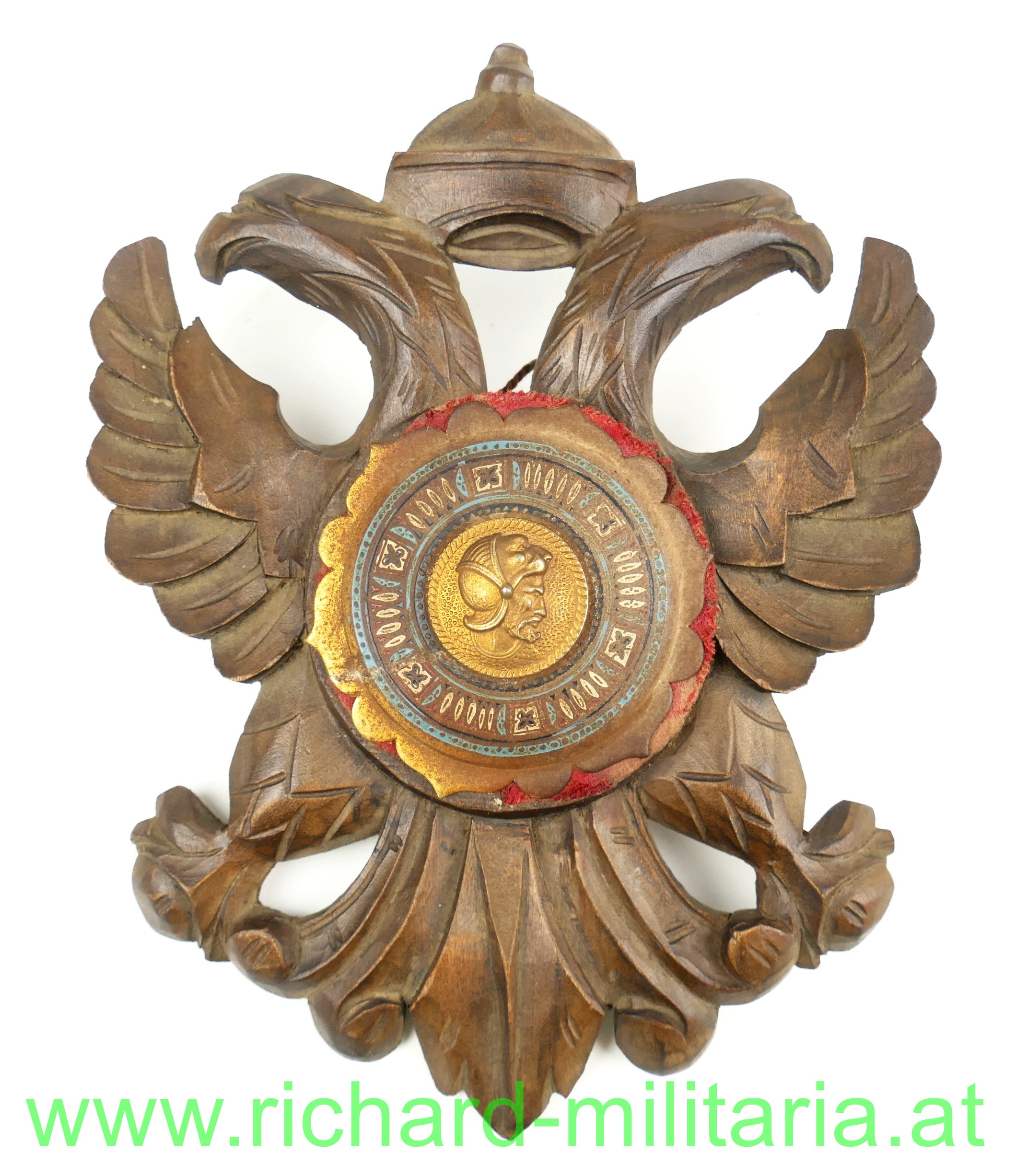 Albanischer Doppeladler mit Skanderbeg aus Holz geschnitzt | M66794