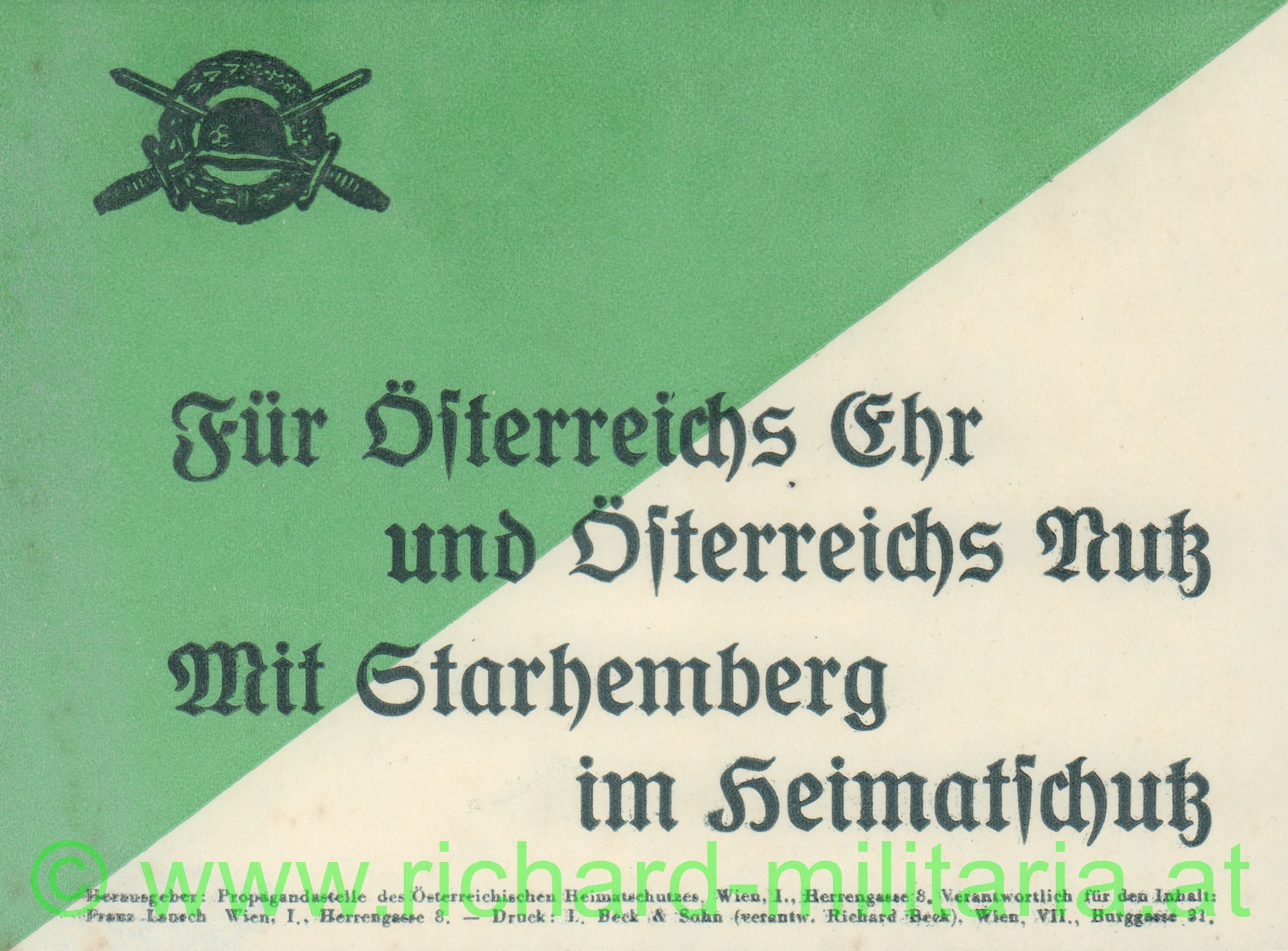 Heimwehr Flugblatt - Für Österreichs Ehr und Österreichs Nutz. Mit ...