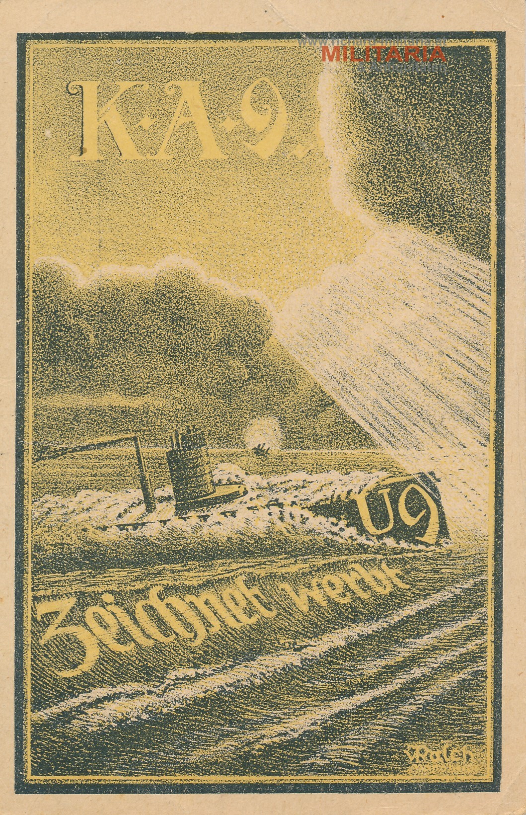 Propaganda-Postkarte "K-A-9 Zeichnet werbt" - U-Boot 9 - Weddingens ...