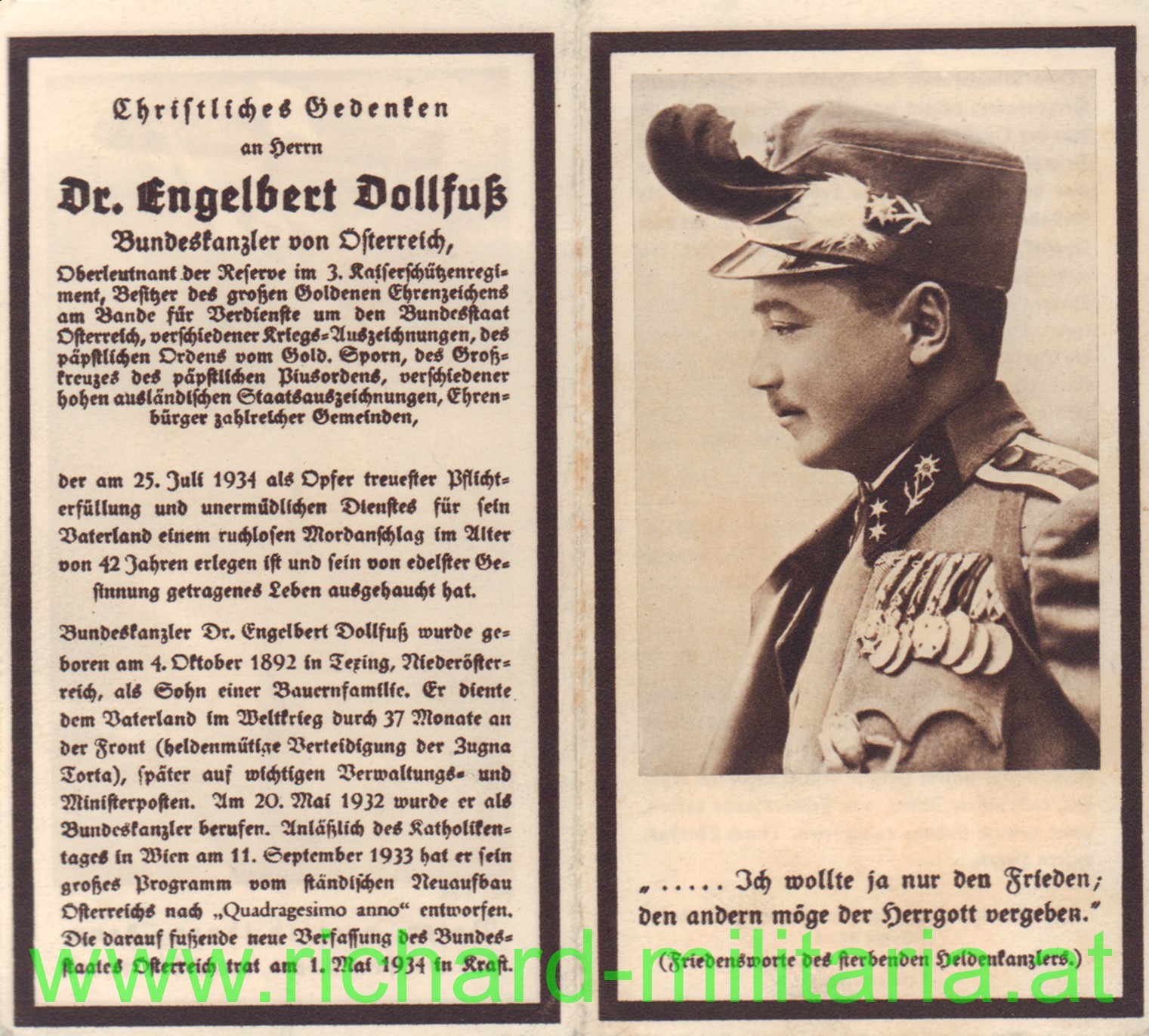 Sterbebild "Dr. Engelbert Dollfuß" 25. 7. 1934 | M72693